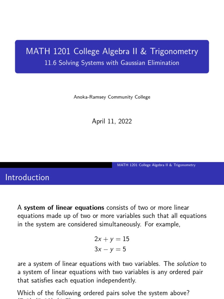 11 6 Solving Systems With Gaussian Elimination Pdf