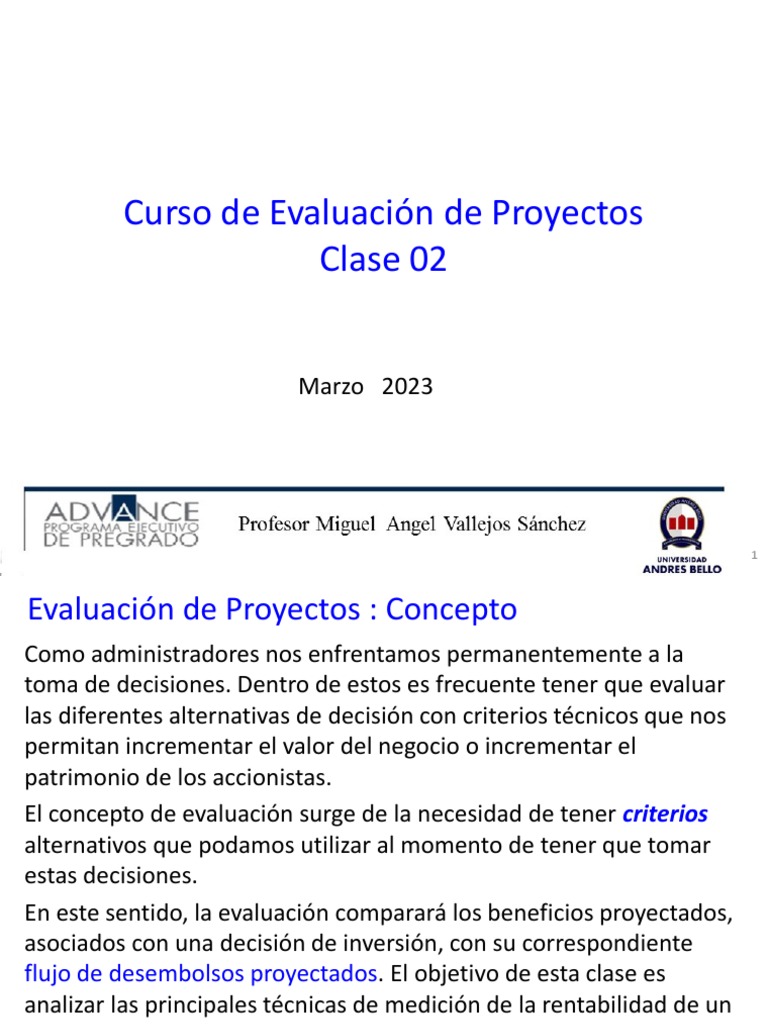 Clase 02 - Evaluación de Proyectos | PDF