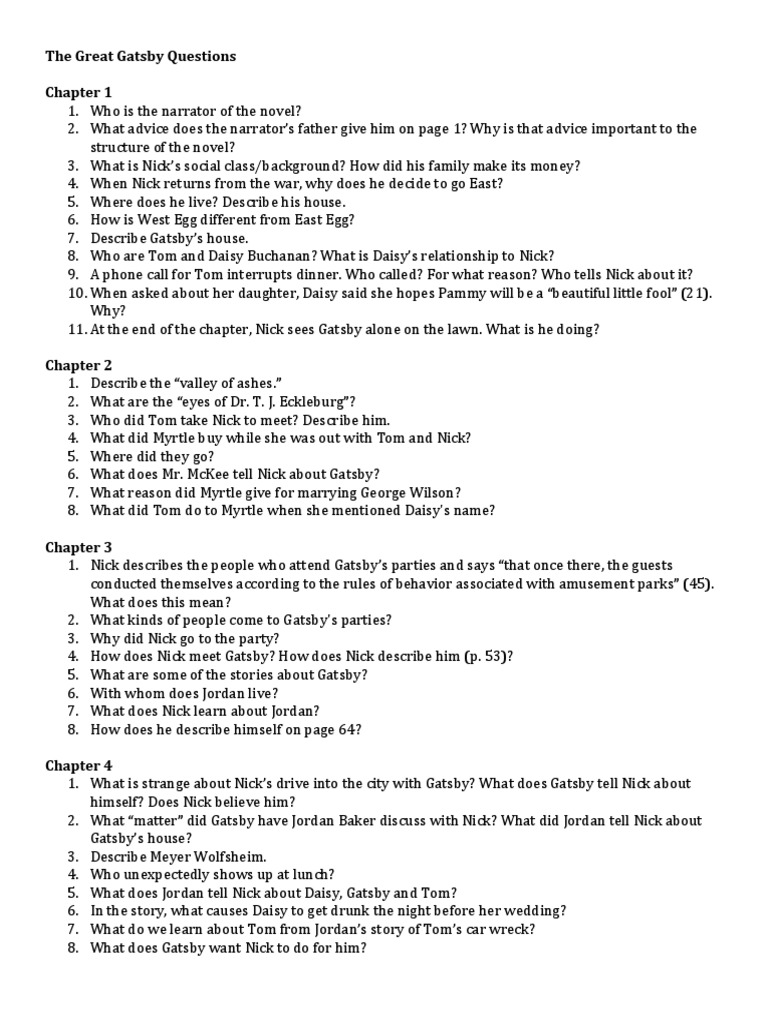 The Great Gatsby Questions | PDF | The Great Gatsby