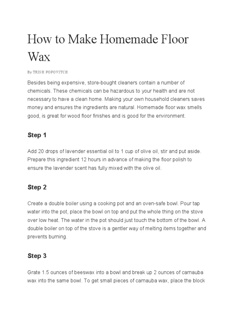 How To Make Homemade Floor Wax | PDF | Cooking | Materials How To Make Homemade Floor Wax | PDF | Cooking | Materials