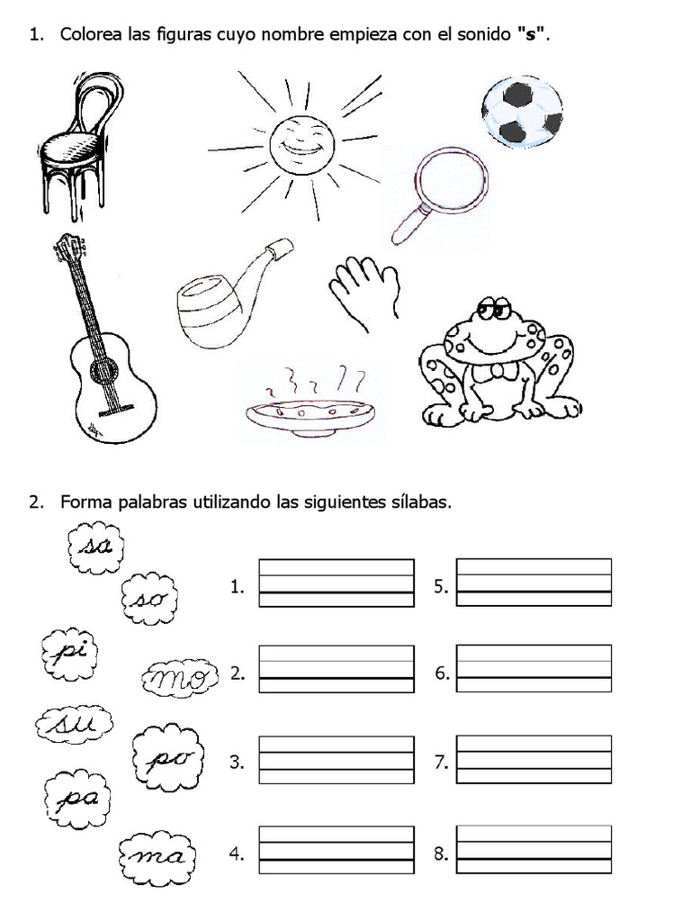 Colorea Las Figuras Cuyo Nombre Empieza Con El Sonido "S" | PDF | Artes ...