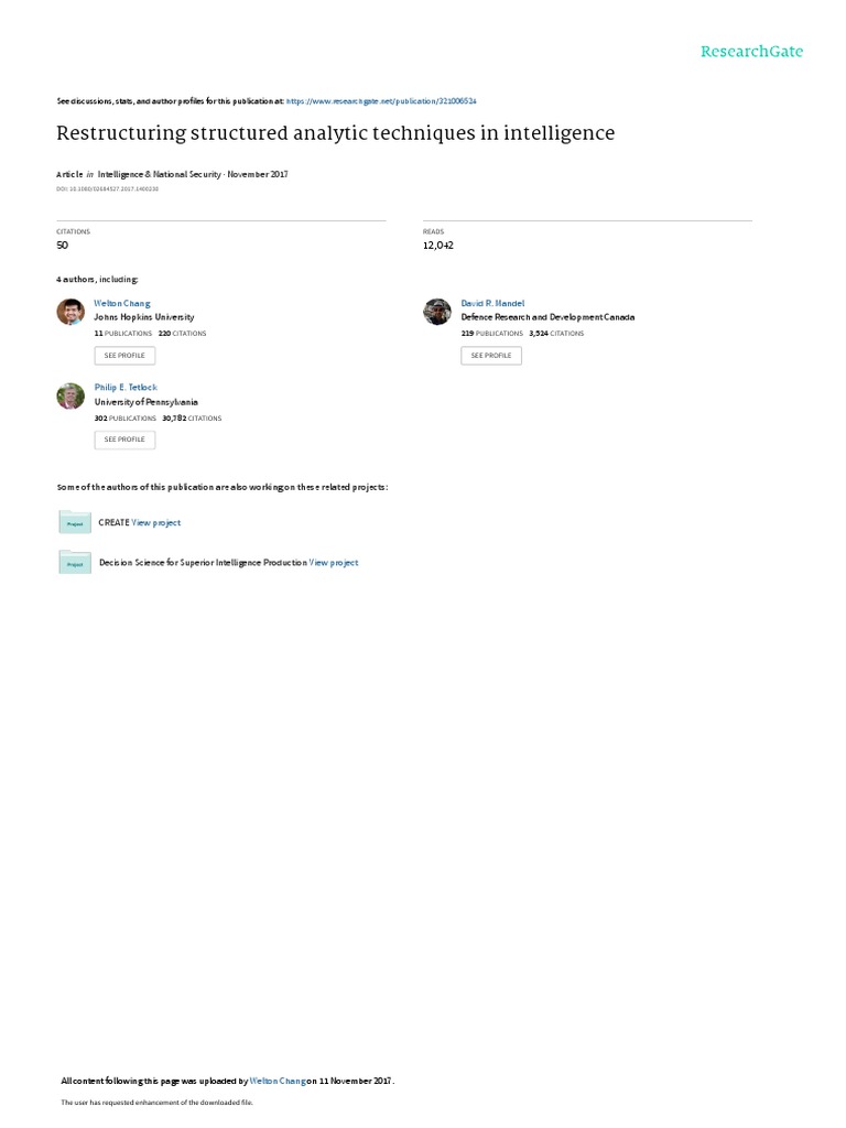 Restructuring Structured Analytic Techniques in Intelligence | PDF ...