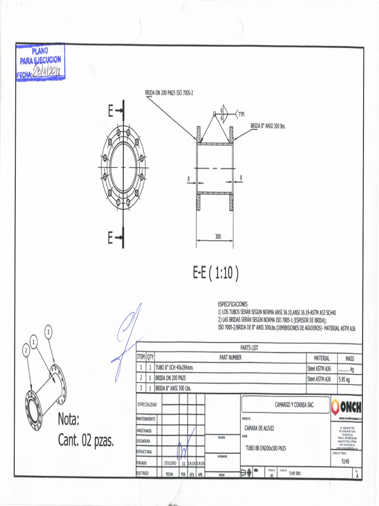 Bridas y Tubos DN 200 para Ejecución | PDF | Plomería | Ingeniería mecánica