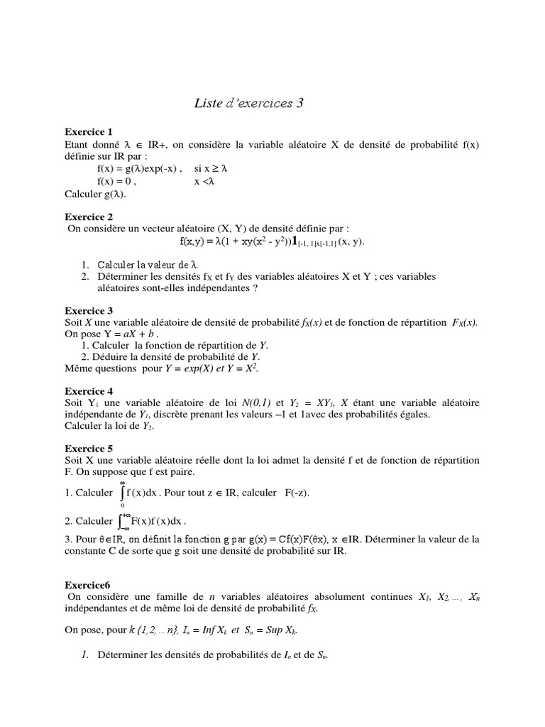 Exercices sur les variables aléatoires | PDF