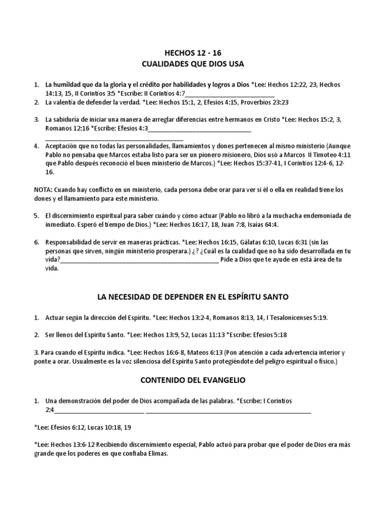 Cualidades y Poder en Hechos 12-16 | PDF