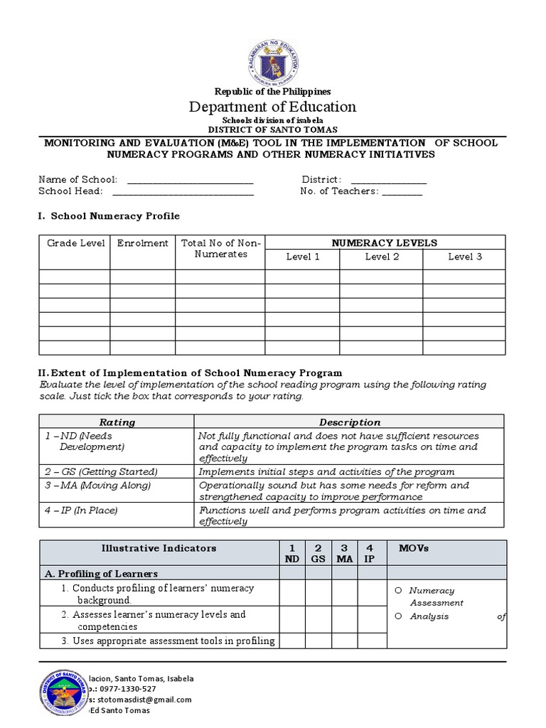 Contextualized Monitoring Tool For-Numeracy Program | PDF | Learning ...