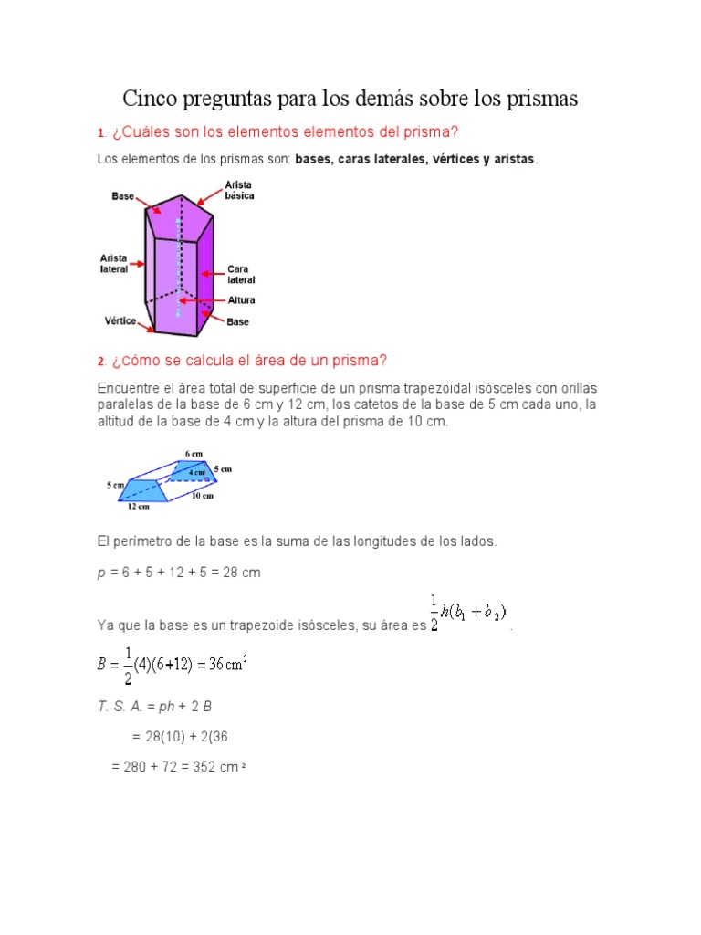 Elementos y área del prisma trapezoidal | PDF