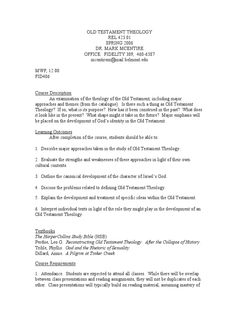 Old Testament Theology Syllabus | PDF