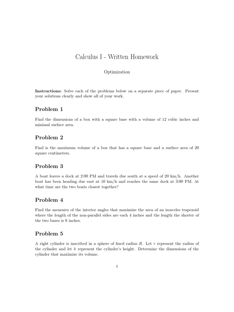 Calculus I: Optimization Problems | PDF