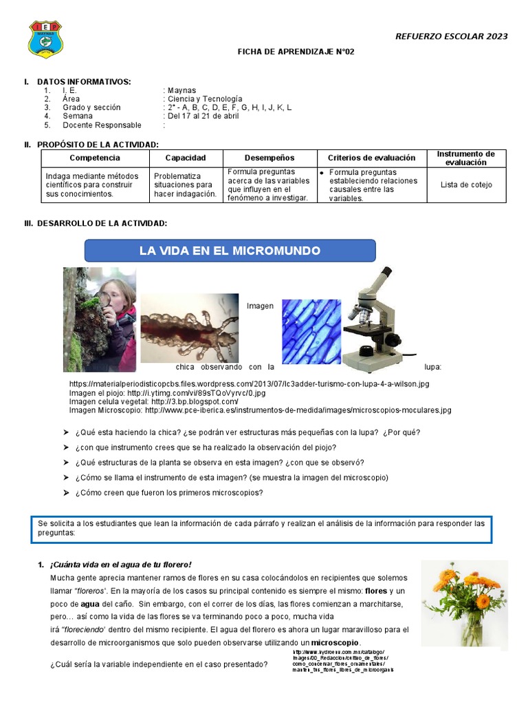 FICHA DE REFUERZO N°02-CyT-2do | PDF