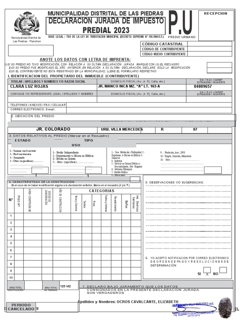 DECLARACION JURADA AUTOVALUO PR HR PU 2023 (1) | PDF