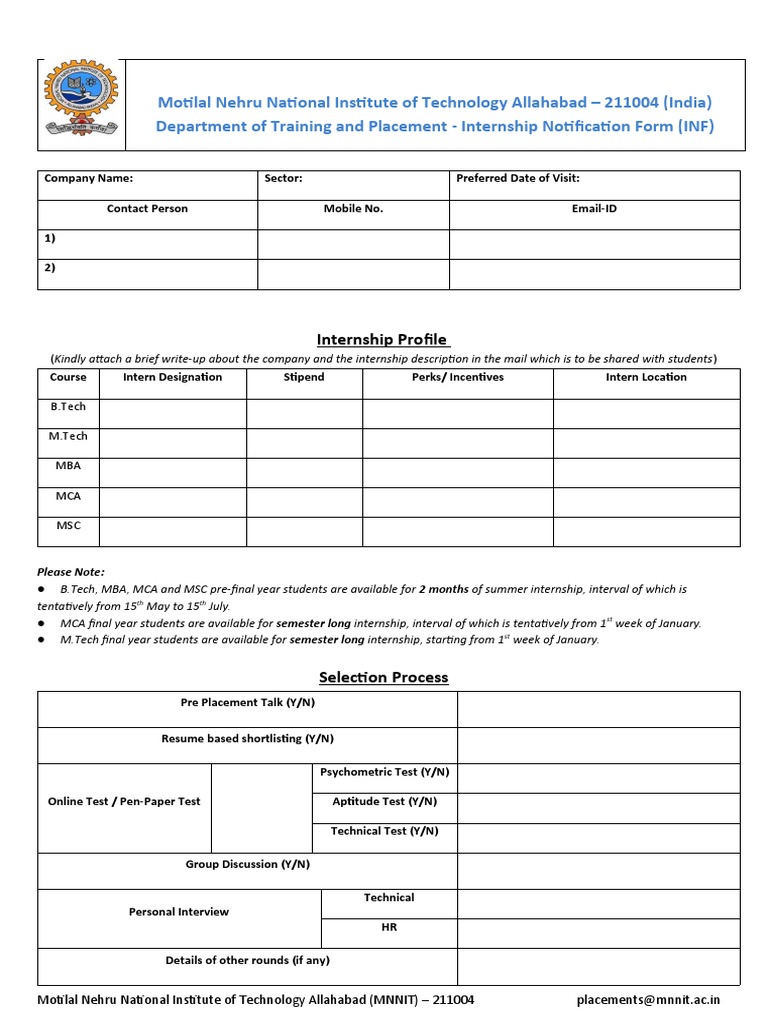 Internship Notification Form-MNNIT | PDF