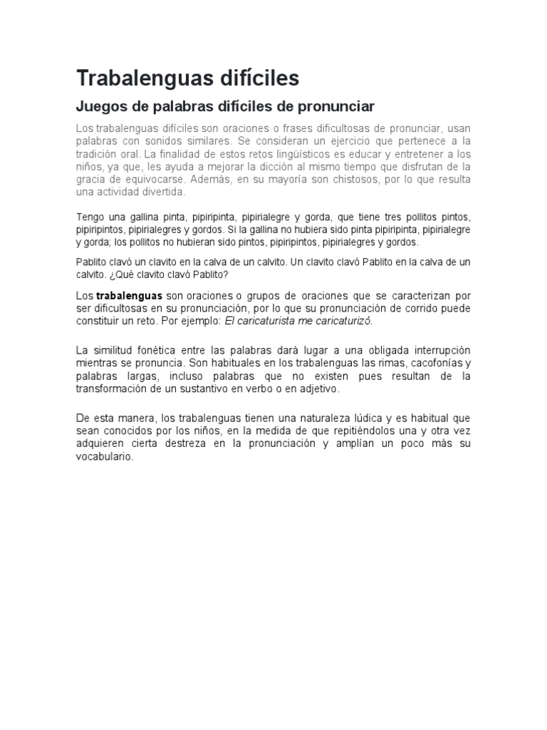 Trabalenguas Difíciles | PDF