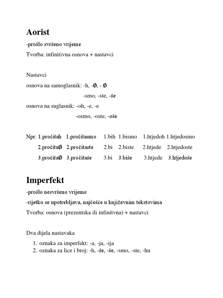 Aorist Imperfekt Pluskvamperfekt | PDF
