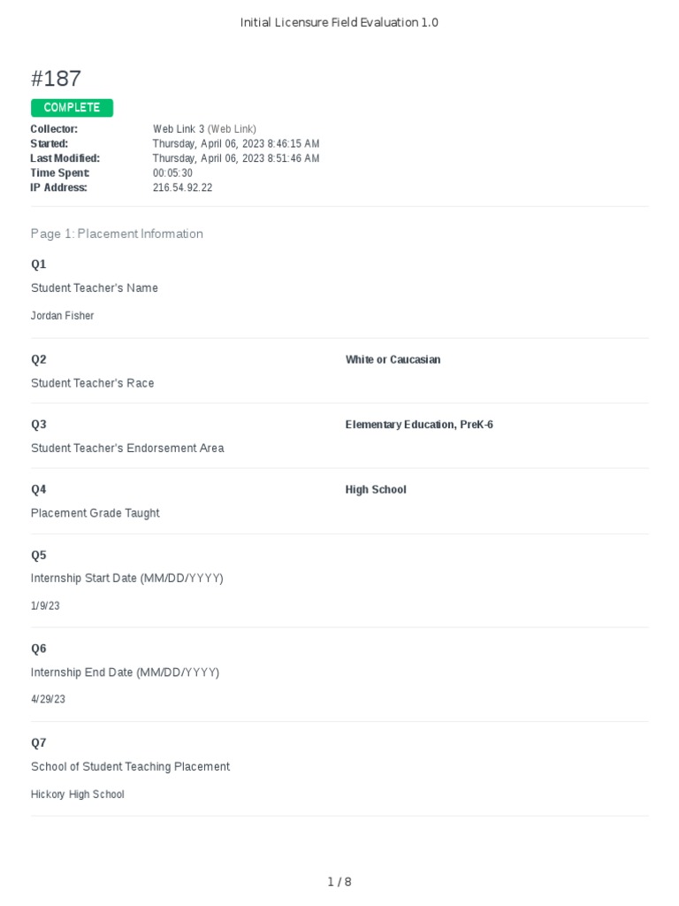 Fisher Jordan - Supervisor Midterm Evalution-Placement 2 | PDF