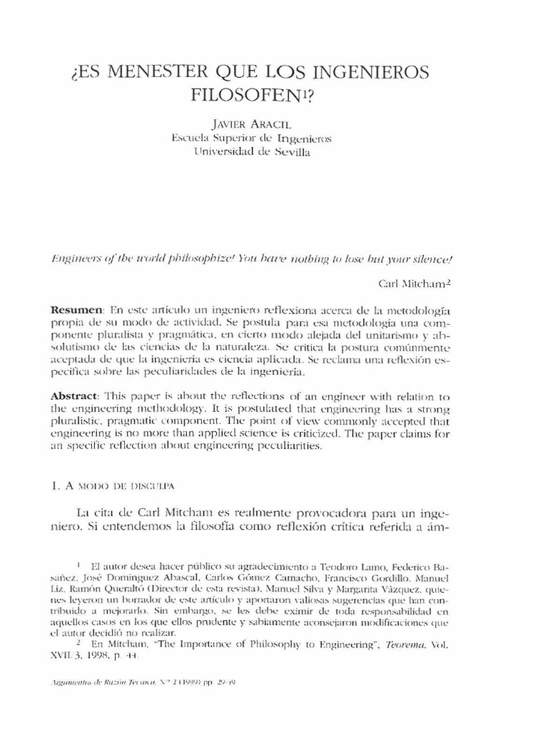 Es Menester Que Los Ingenieros Filosofen | PDF | Conocimiento | Ingeniería