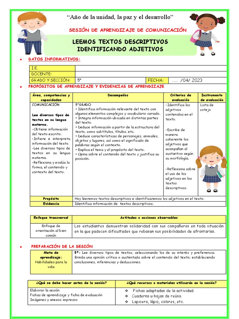Identificación de Adjetivos en Textos Descriptivos | PDF | Adjetivo ...