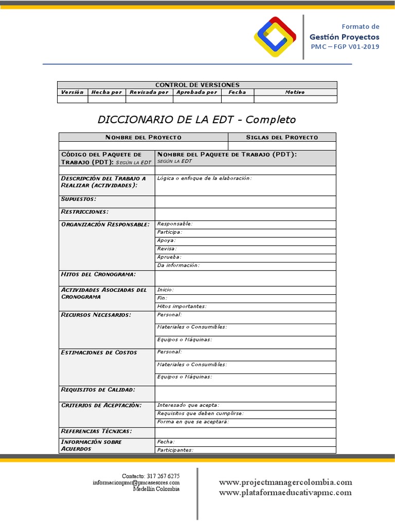 FGPR - 070 - 06 - Diccionario de La EDT - Completo | PDF