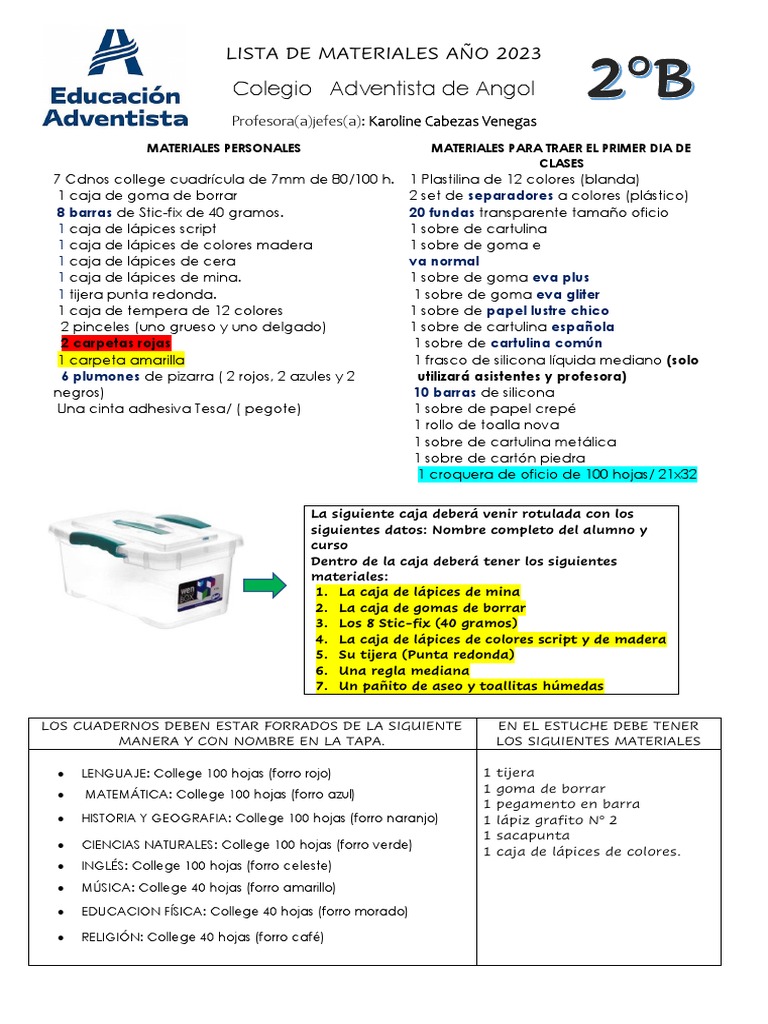Lista Oficial de Materiales 2022 Segundo Basico | PDF | Lápiz | Equipo