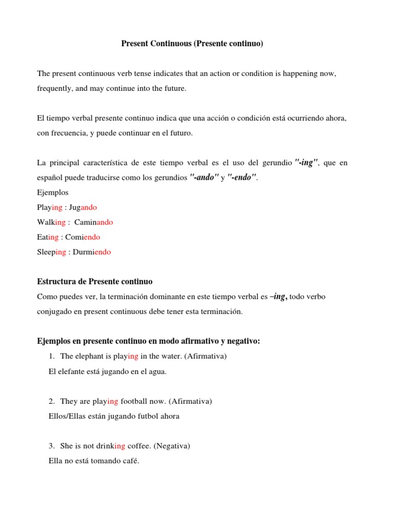 Guía Completa del Presente Continuo | PDF | Verbo | Lingüística