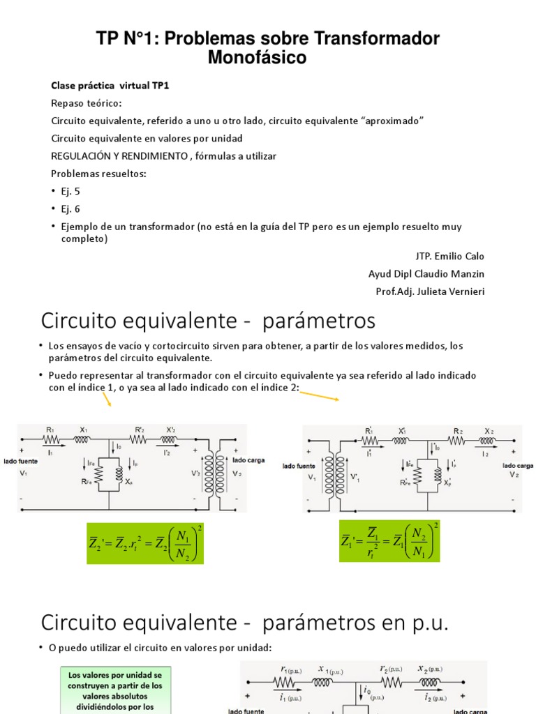 TP1 - Transformador - Introd y Ejercicios Resueltos | PDF | Transformador | Energia electrica
