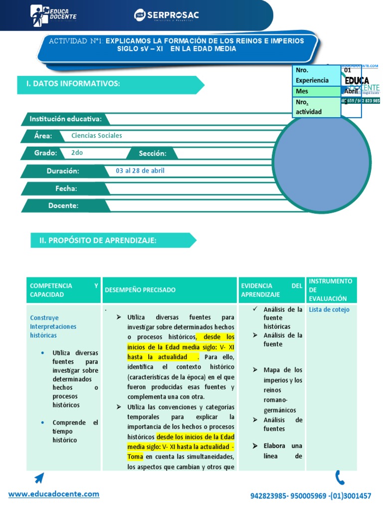 Actividad 1 - 2° CCSS - EdA1 2023 | PDF | Evaluación | Edades medias