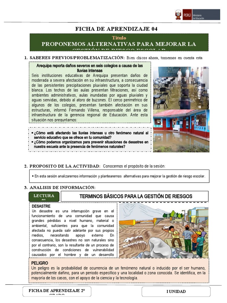4 Ficha de Aprendizaje CCSS 2° Grado | PDF | Riesgo | Reducción de Desastres