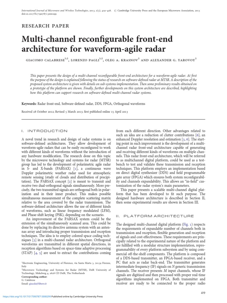 Multi Channel Reconfigurable Front End Architecture For Waveform Agile ... Multi Channel Reconfigurable Front End Architecture For Waveform Agile ...