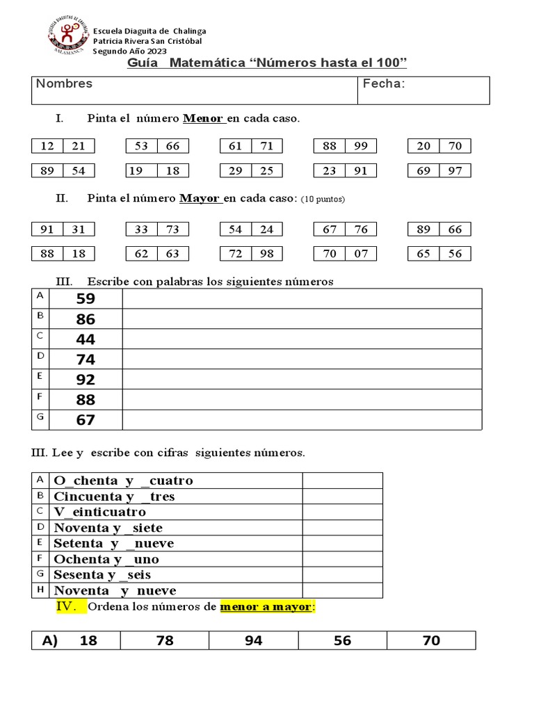 Guía Números Hasta El 100 | PDF