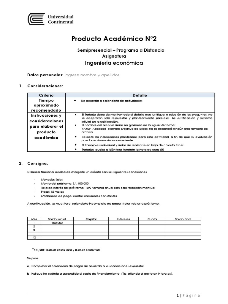 Producto Academico N°2 - Ing Economica | PDF | Interés | Crédito