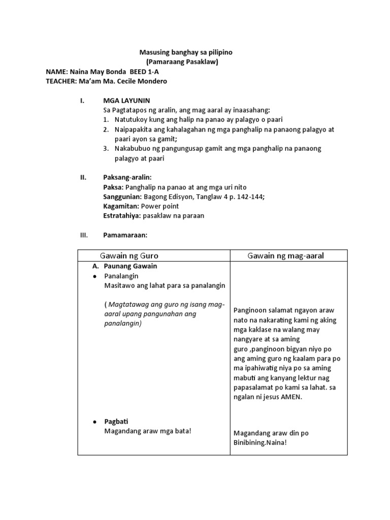 Lesson Plan Sa Pilipino | PDF