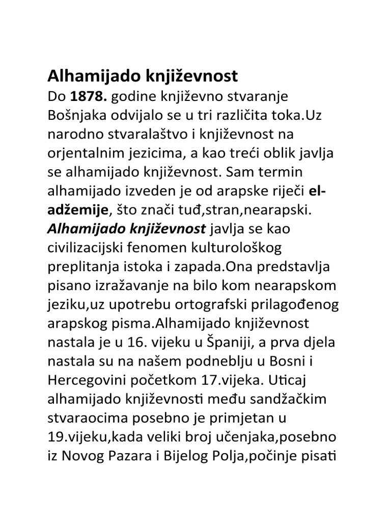 Alhamijado Književnost: Adžemije, Što Znači Tuđ, Stran, Nearapski | PDF
