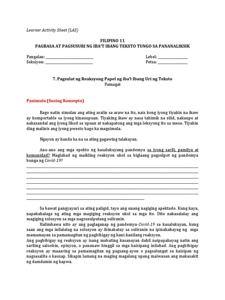 Modyul-7-Pagsulat-ng-Reaksyong-Papel-PP | PDF