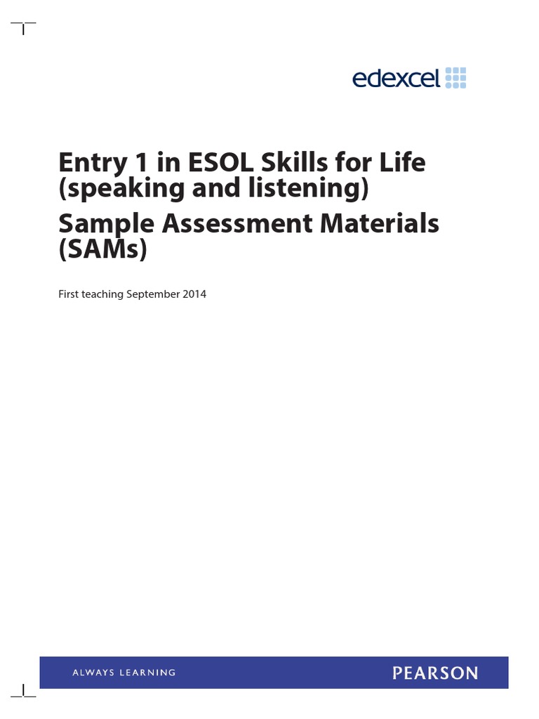 Entry 1 in ESOL Skills For Life (Speaking and Listening) Sample ...