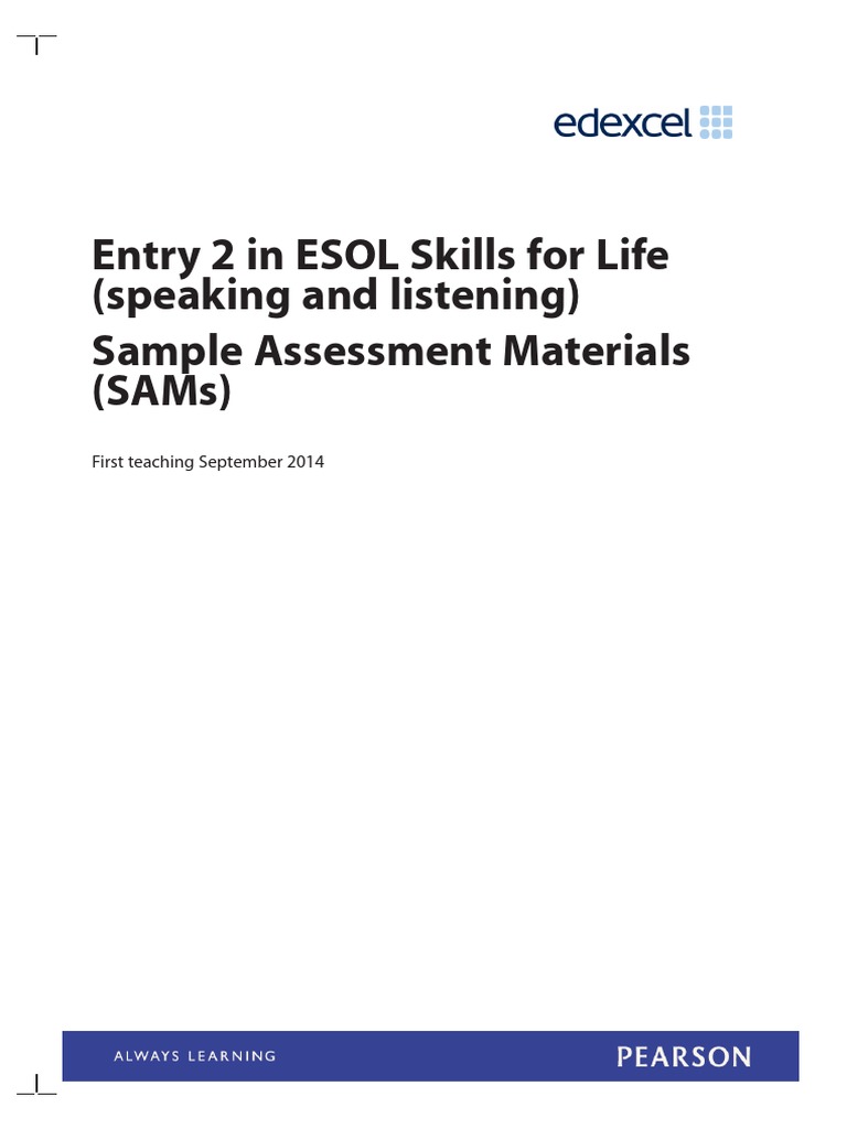 Entry 2 in ESOL Skills For Life (Speaking and Listening) Sample ...