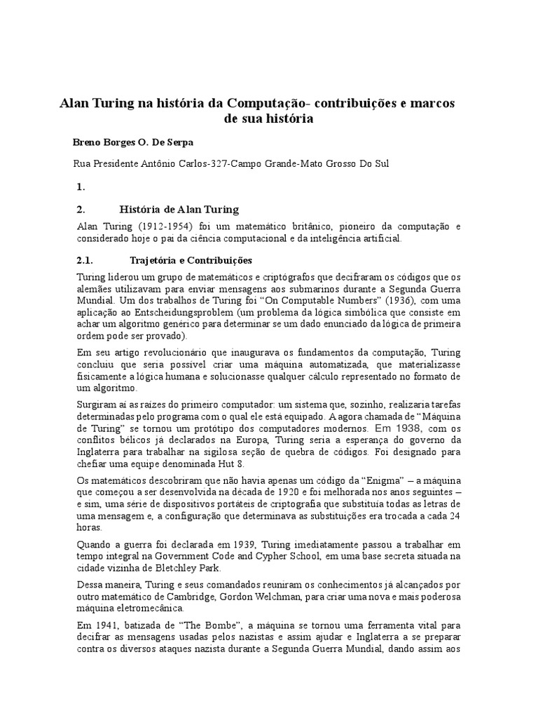 Alan Turing | PDF | Alan Turing | Ciência da Computação