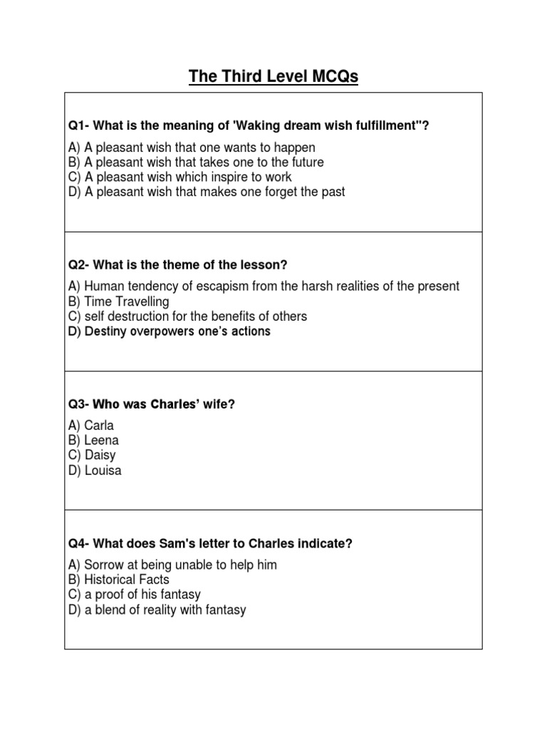 The Third Level Mcqs | PDF