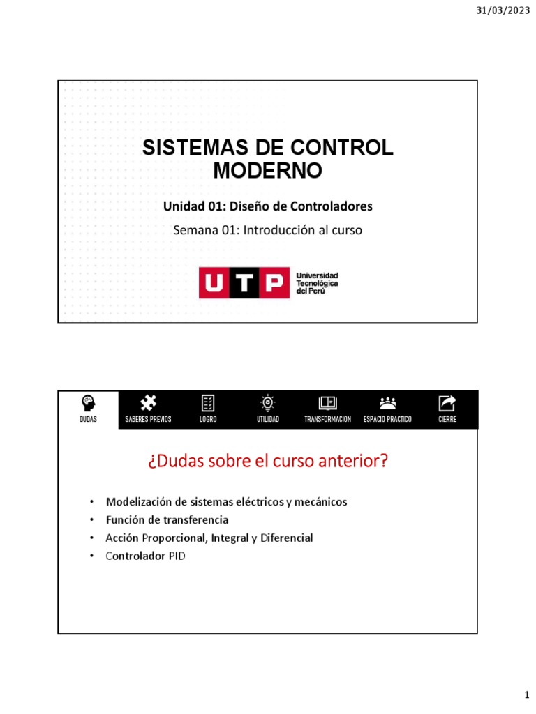 S01.S1 Introducción Al Curso Control Moderno | PDF | Ingeniería de ...