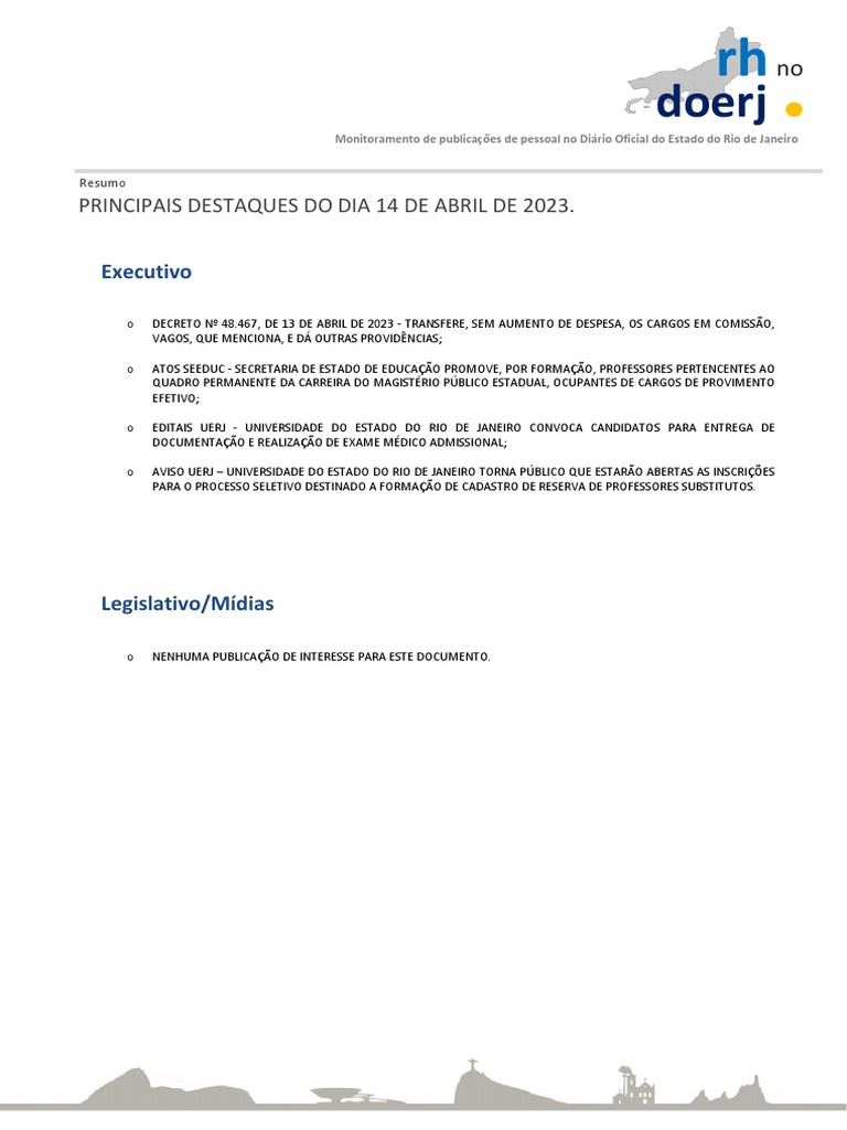 Informações DOERJ 14.04.2023 RH | PDF | Gestão de recursos humanos | Estado