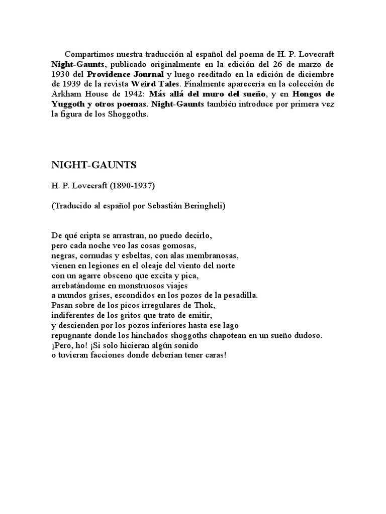 (H. P. Lovecraft) NIGHT-GAUNTS | PDF