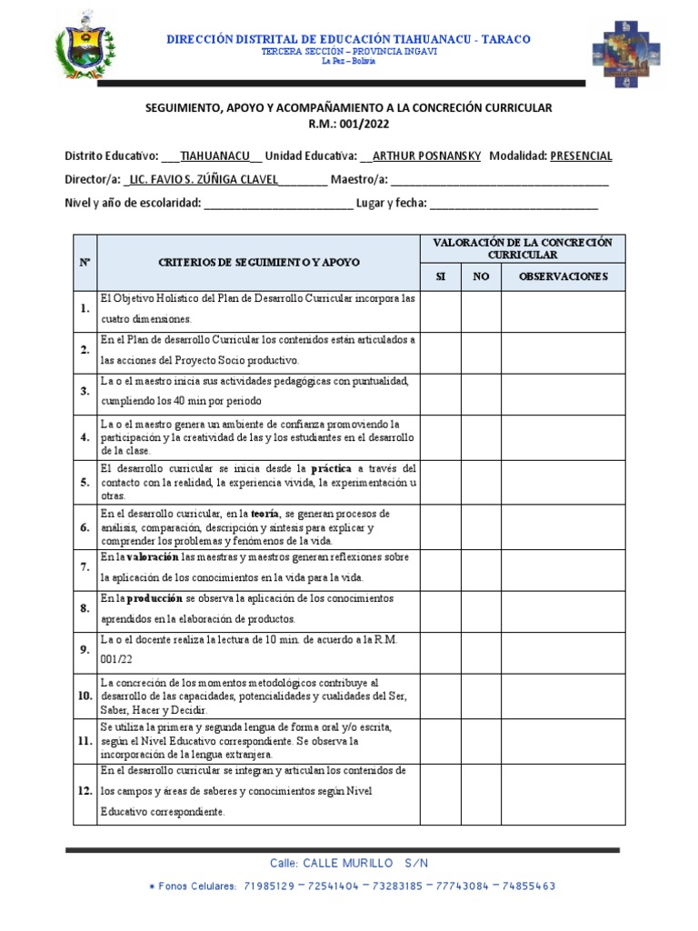 Seguimiento y Apoyo Educativo en Bolivia | PDF | Plan de estudios ...