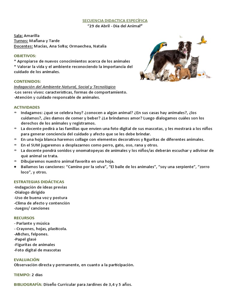Secuencia Didáctica: Día del Animal | PDF