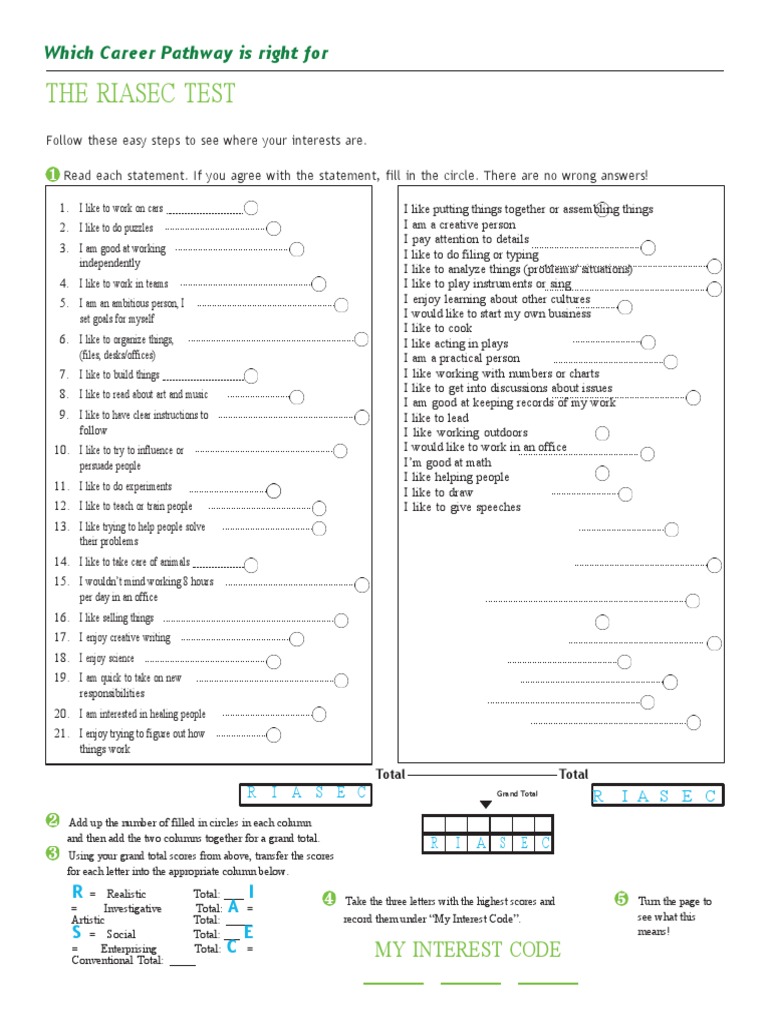 RIASEC Personality Test | PDF | Engineering