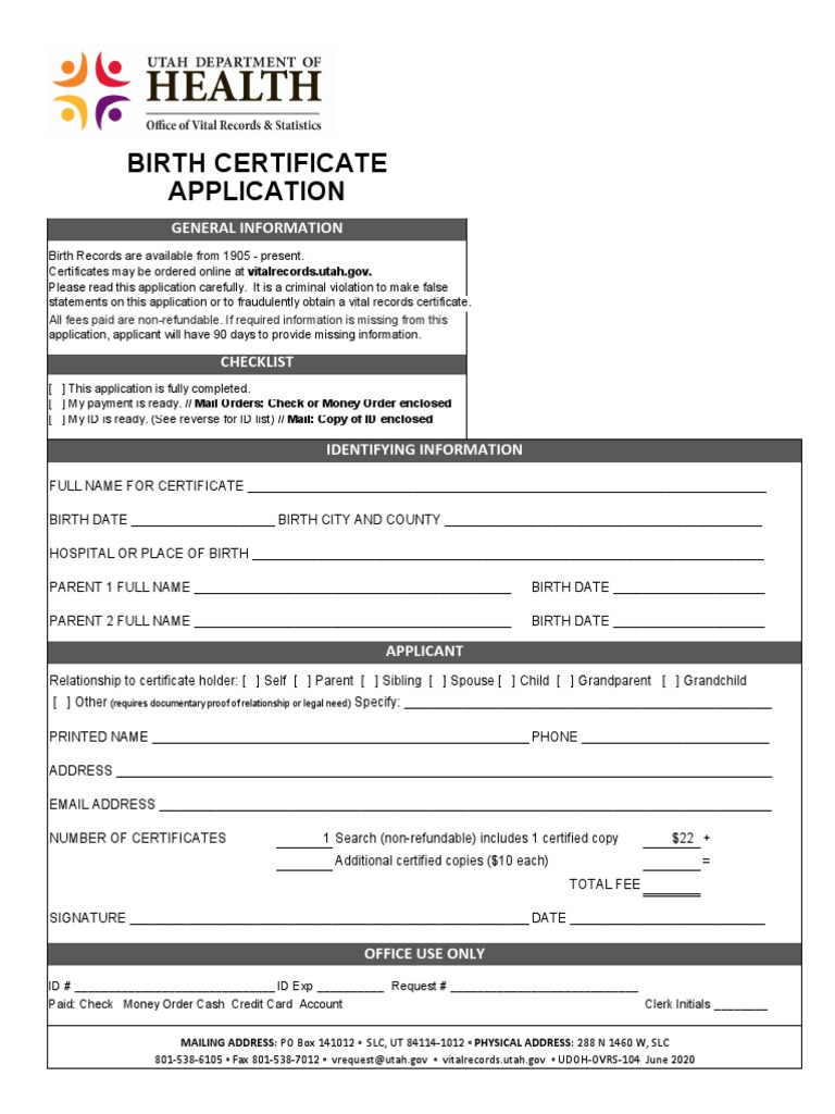 Birth Certificate Request Application | PDF