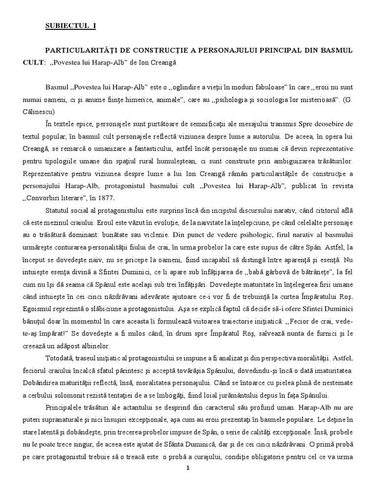 Particularitati Harap-Alb | PDF