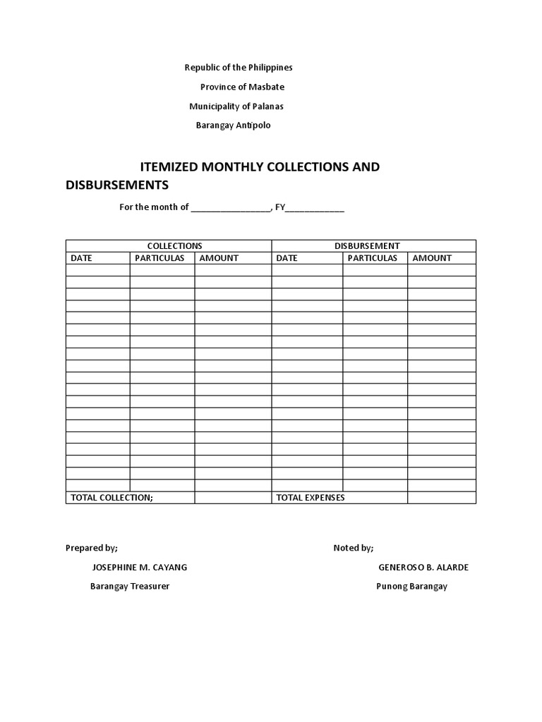 Itemized Monthly Collections and Disbursements | PDF
