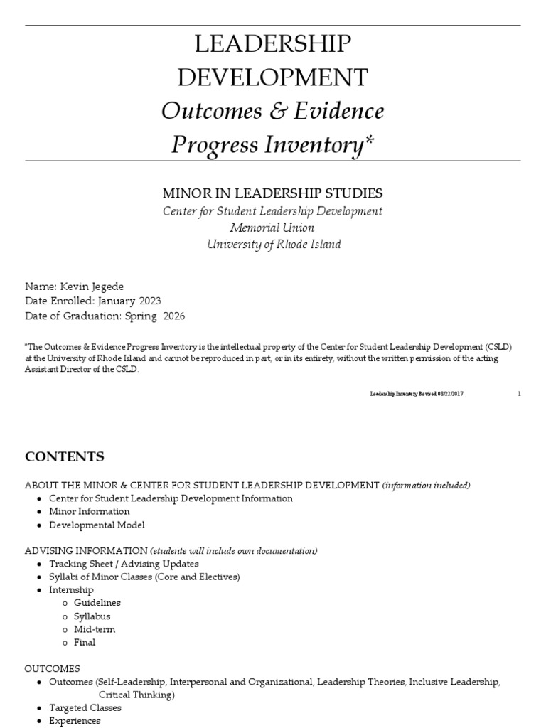 Kevin Jegede Leadership Outcomes Inventory | PDF | Leadership | Servant ...