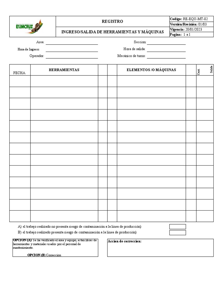 Form. Ingreso - Salida de Herramientas y Máquinas 2022 | PDF