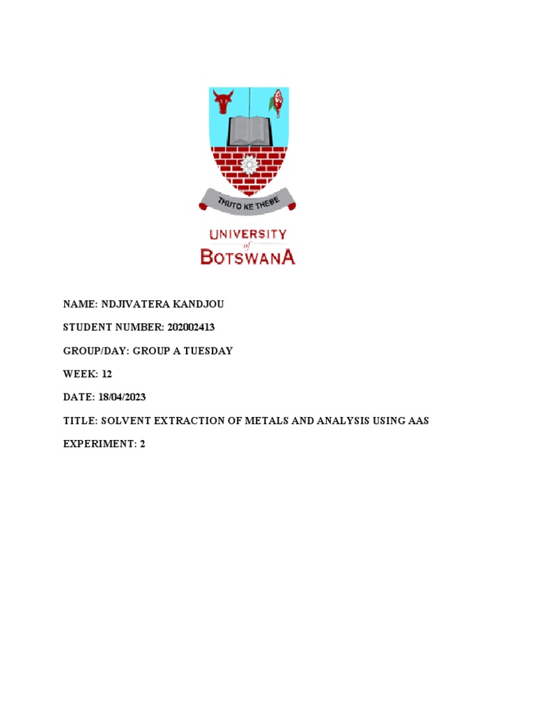 Che 314 Exp 2 Kandjou | PDF | Atomic Absorption Spectroscopy | Absorption Spectroscopy