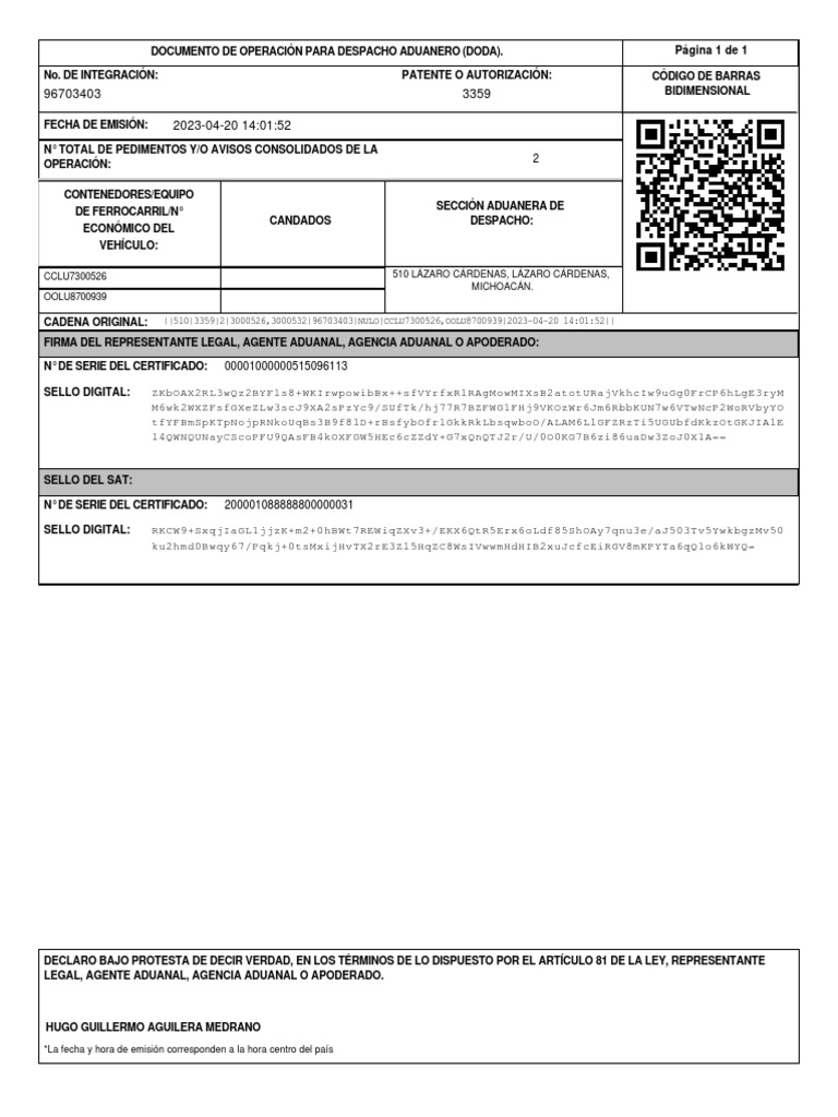 DODA document for customs dispatch | PDF
